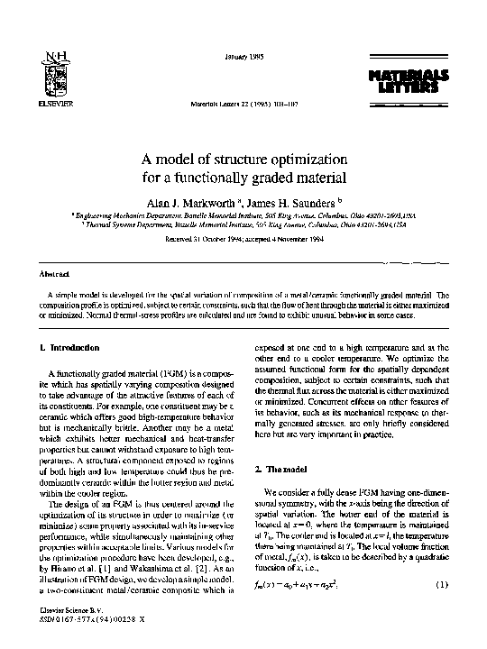 Pdf A Model Of Structure Optimization For A Functionally Graded Material