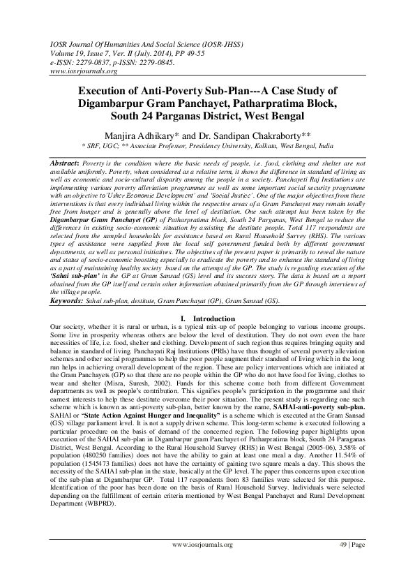 (PDF) Execution of Anti-Poverty Sub-Plan---A Case Study of Digambarpur ...
