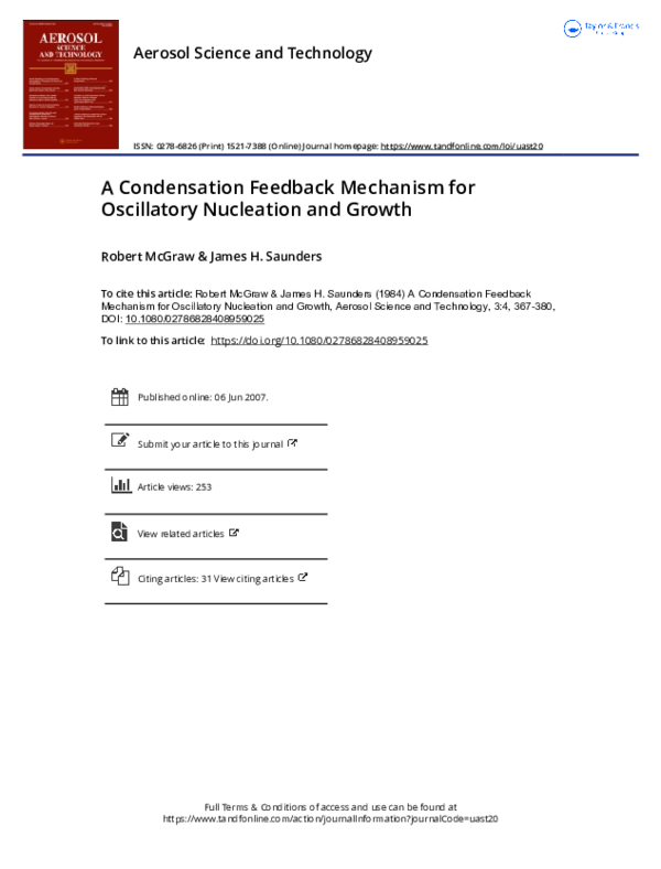 (PDF) A Condensation Feedback Mechanism for Oscillatory Nucleation and ...