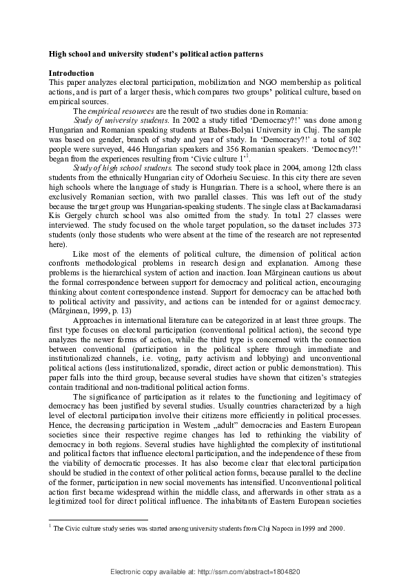 (PDF) High School and University Student's Political Action Patterns