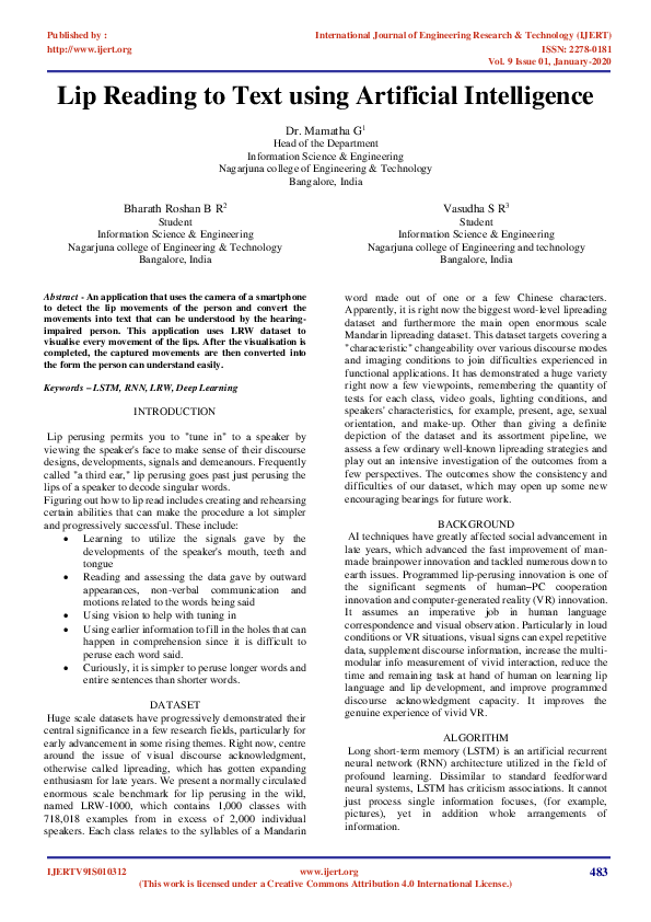 (PDF) Lip Reading to Text using Artificial Intelligence