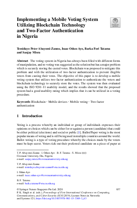 (PDF) Implementing a Mobile Voting System Utilizing Blockchain ...