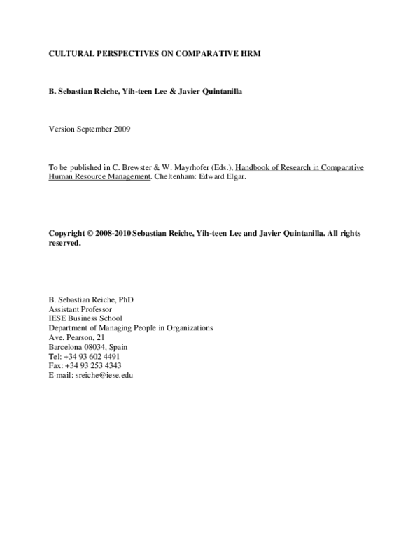 (PDF) Cultural Perspectives on Comparative HRM