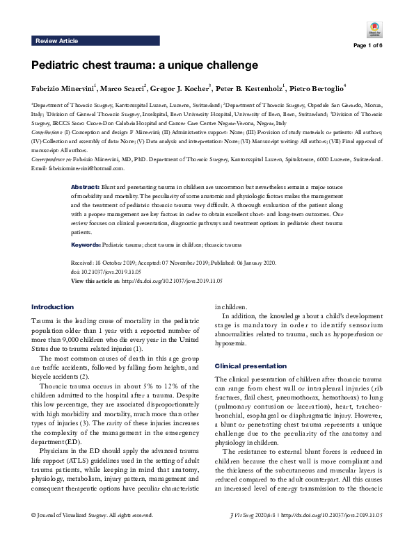 (PDF) Pediatric chest trauma: a unique challenge