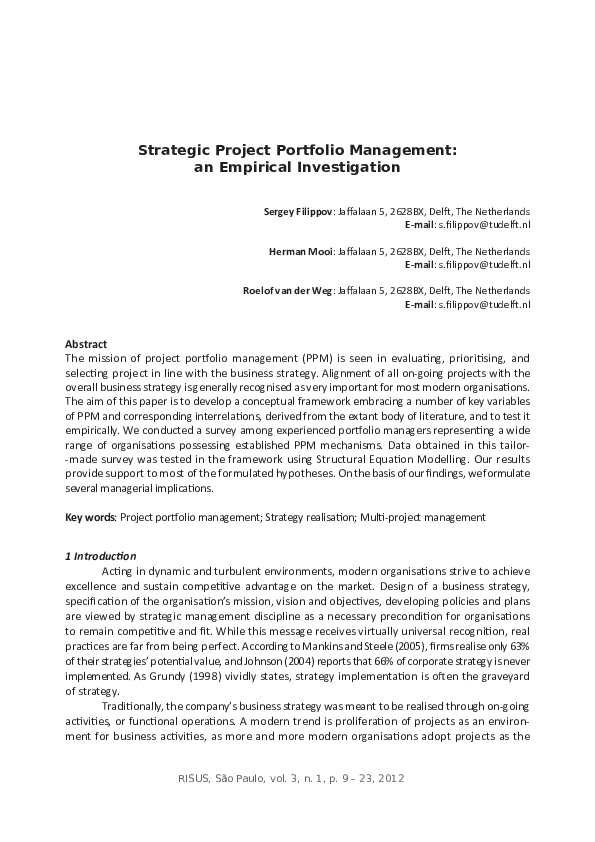 (PDF) Strategic Project Portfolio Management: an Empirical Investigation