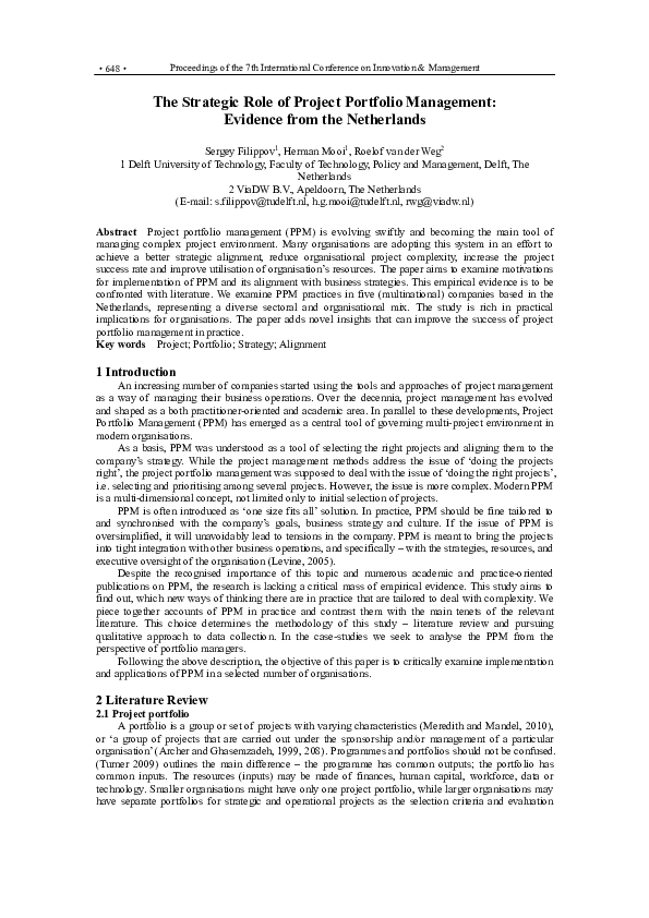 (PDF) The strategic role of project portfolio management: Evidence from ...