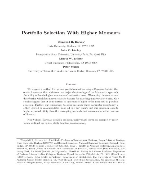 (PDF) Portfolio selection with higher moments