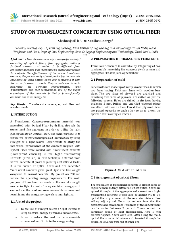 (PDF) IRJET- STUDY ON TRANSLUCENT CONCRETE BY USING OPTICAL FIBER