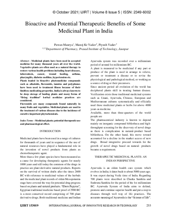 (PDF) Bioactive and Potential Therapeutic Benefits of Some Medicinal ...