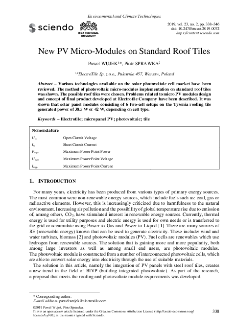 (PDF) New PV Micro-Modules on Standard Roof Tiles