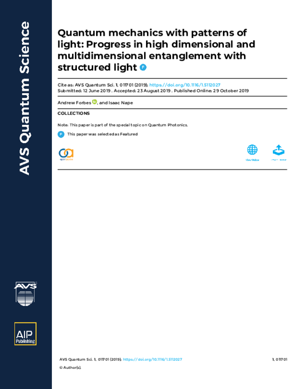 (PDF) Quantum mechanics with patterns of light: Progress in high ...