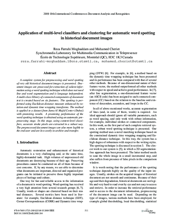 (PDF) Application of multi-level classifiers and clustering for automatic word spotting in ...