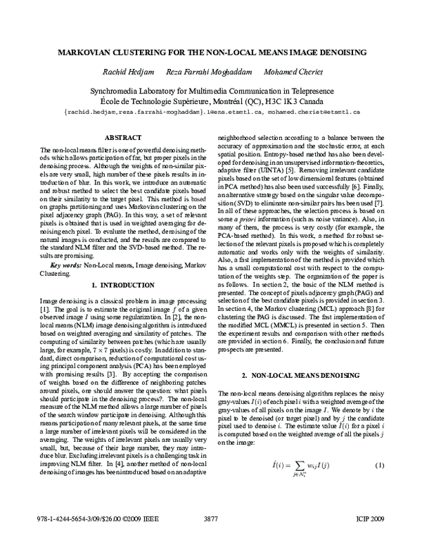 (PDF) Markovian clustering for the non-local means image denoising