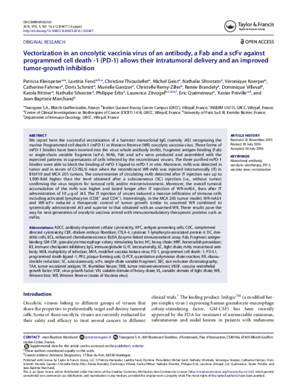 (PDF) Vectorization in an oncolytic vaccinia virus of an antibody, a ...