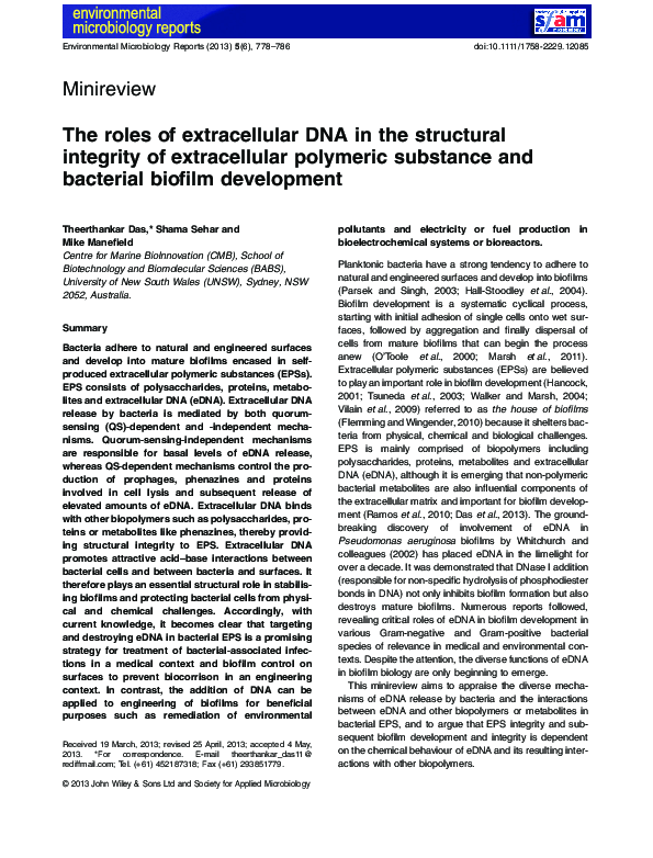 (PDF) The roles of extracellular DNA in the structural integrity of ...
