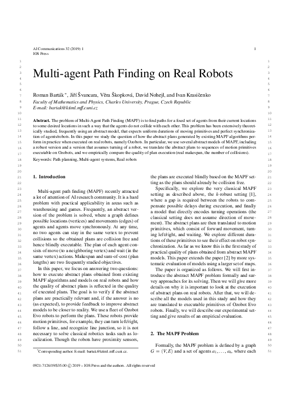 (PDF) Multi-agent path finding on real robots