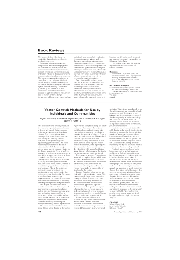 (PDF) Vector control : methods for use by individuals and communities