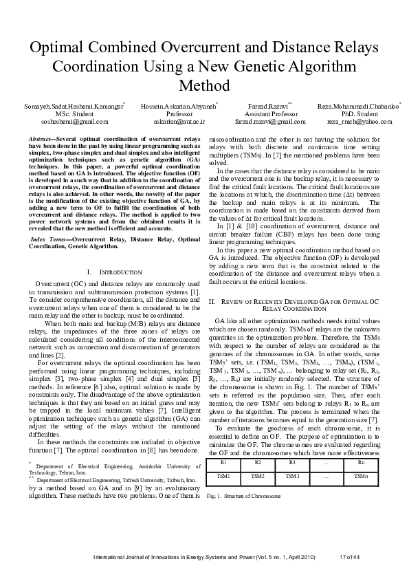 Pdf Optimal Combined Overcurrent And Distance Relays Coordination Using A New Genetic