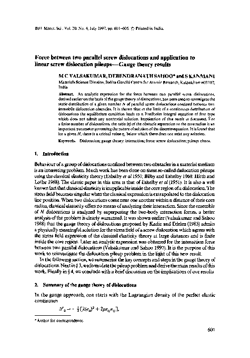 (PDF) Force between two parallel screw dislocations and application to ...