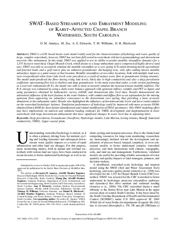 (PDF) SWAT-Based Streamflow and Embayment Modeling of Karst-Affected Chapel Branch Watershed ...