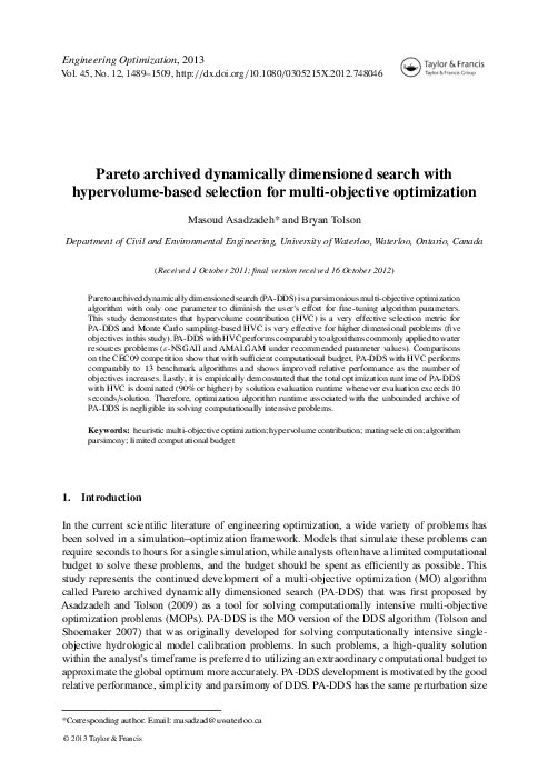 Pdf Pareto Archived Dynamically Dimensioned Search With Hypervolume