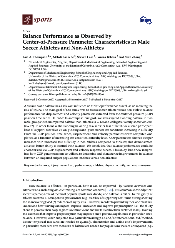 (PDF) Balance Performance as Observed by Center-of-Pressure Parameter ...