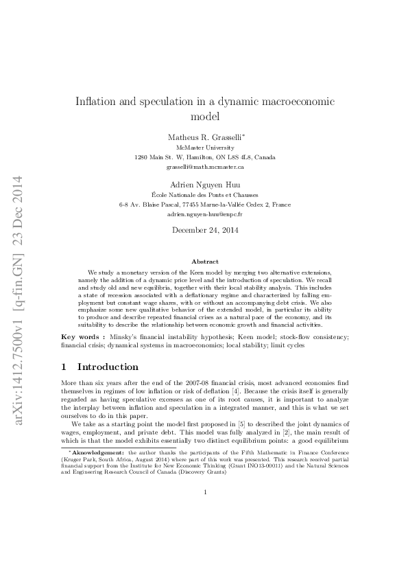 (PDF) Inflation and Speculation in a Dynamic Macroeconomic Model