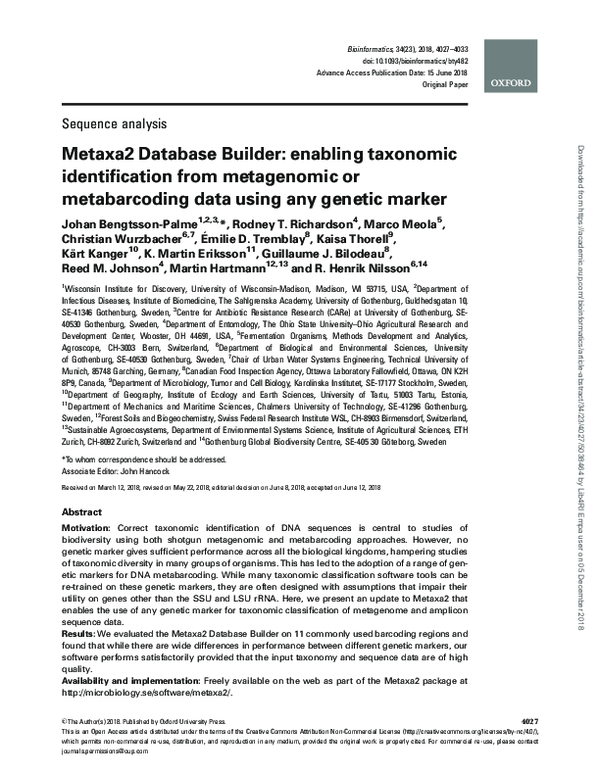 (PDF) Metaxa2 Database Builder: Enabling taxonomic identification from ...