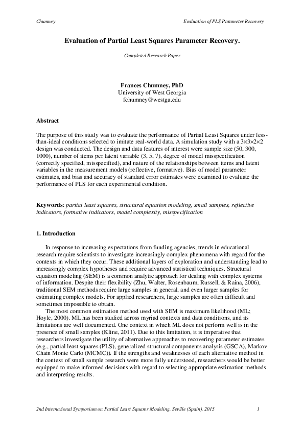 (PDF) Evaluation of partial least squares parameter recovery