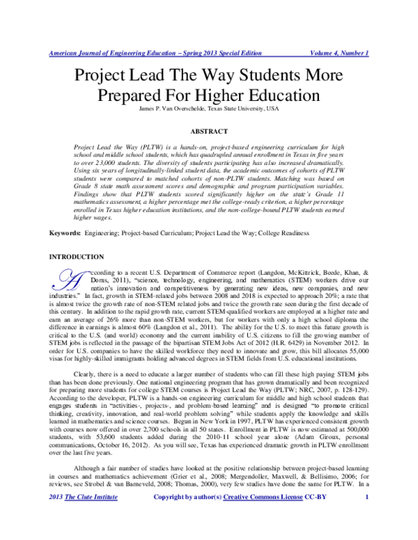 (PDF) Project Lead The Way Students More Prepared For Higher Education