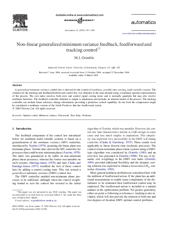 (PDF) Non-linear generalized minimum variance feedback, feedforward and tracking control