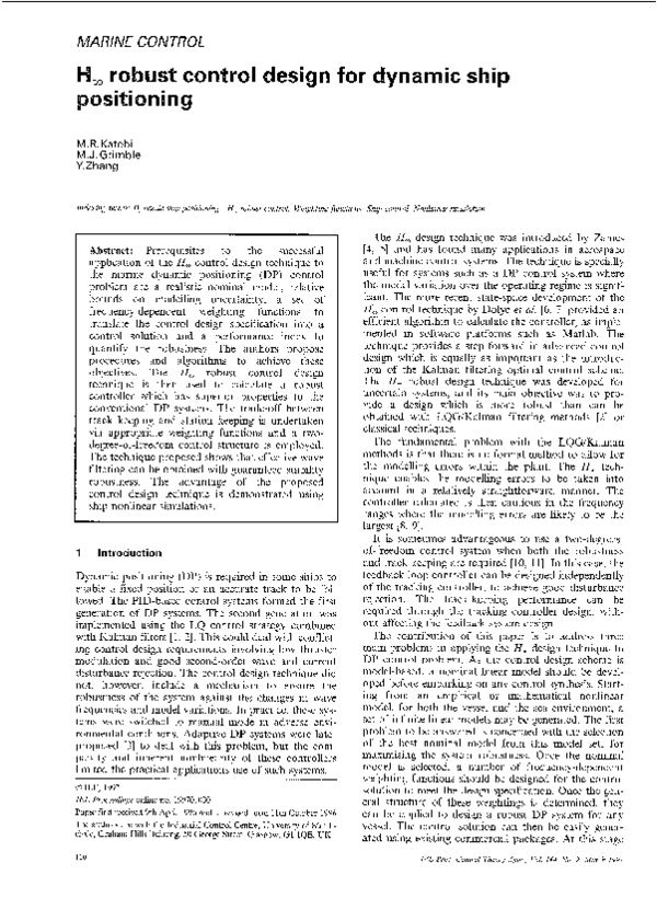 (PDF) H∞ robust control design for dynamic ship positioning