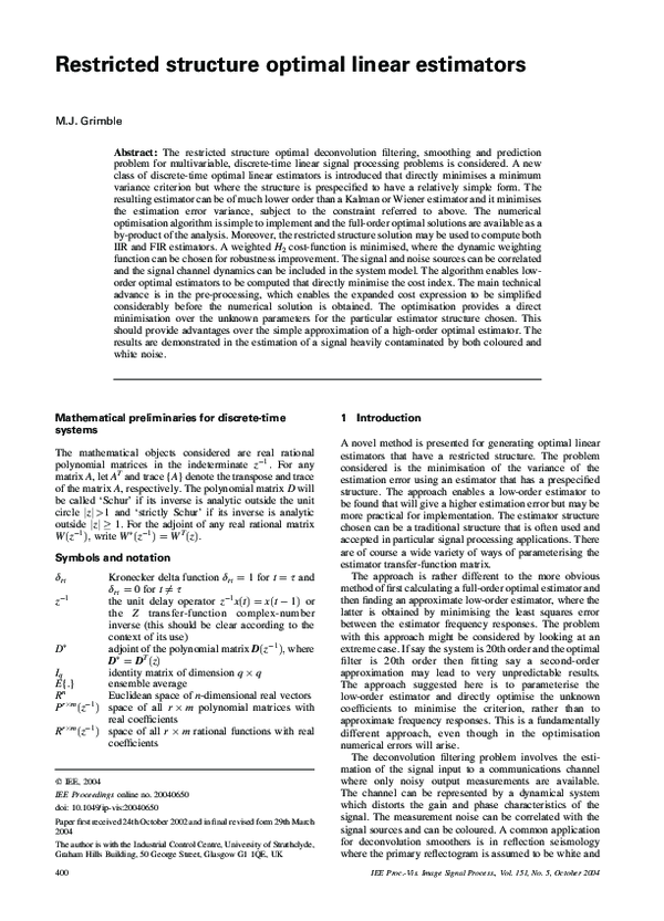 (PDF) Restricted structure optimal linear estimators