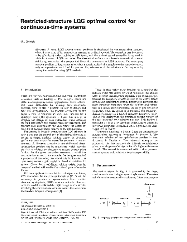 (PDF) Restricted-structure LQG optimal control for continuous-time systems