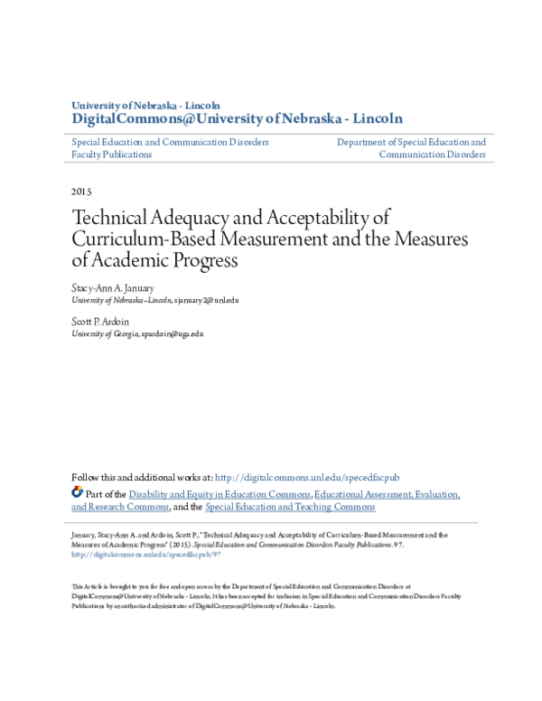 (PDF) Technical Adequacy and Acceptability of Curriculum-Based Measurement and the Measures of ...