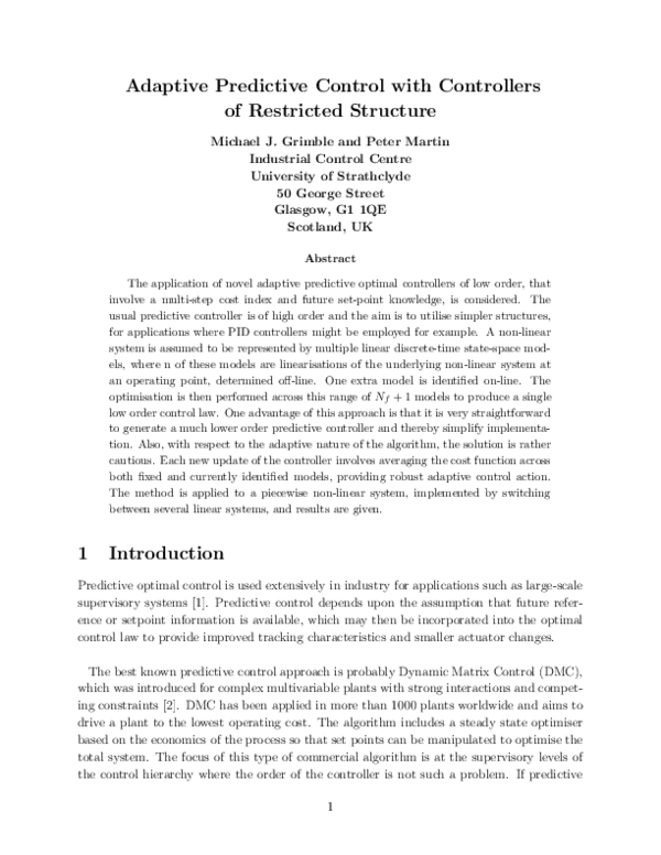 (PDF) Adaptive Predictive Control with Controllers of Restricted Structure