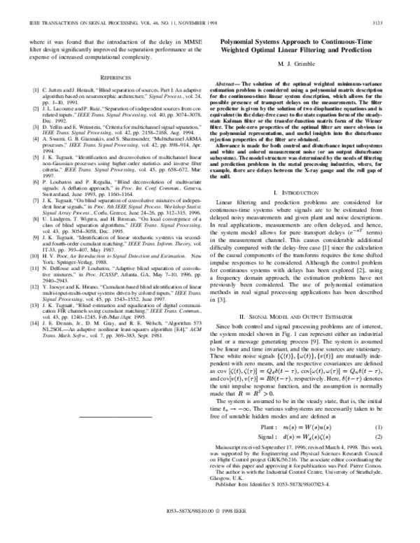 (PDF) Polynomial systems approach to continuous-time weighted optimal linear filtering and ...