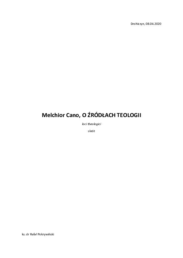 (PDF) Melchior Cano Loci theologici