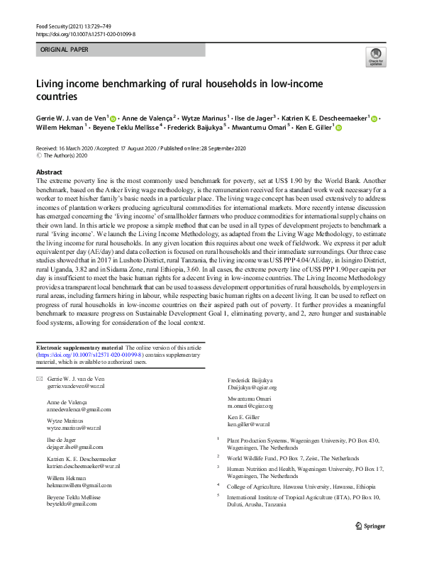 (PDF) Living income benchmarking of rural households in low-income ...