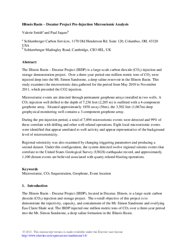 (PDF) Illinois Basin – Decatur Project pre-injection microseismic analysis