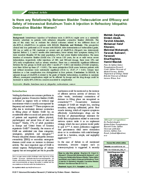 (PDF) Is there any Relationship Between Bladder Trabeculation and Efficacy and Safety of ...