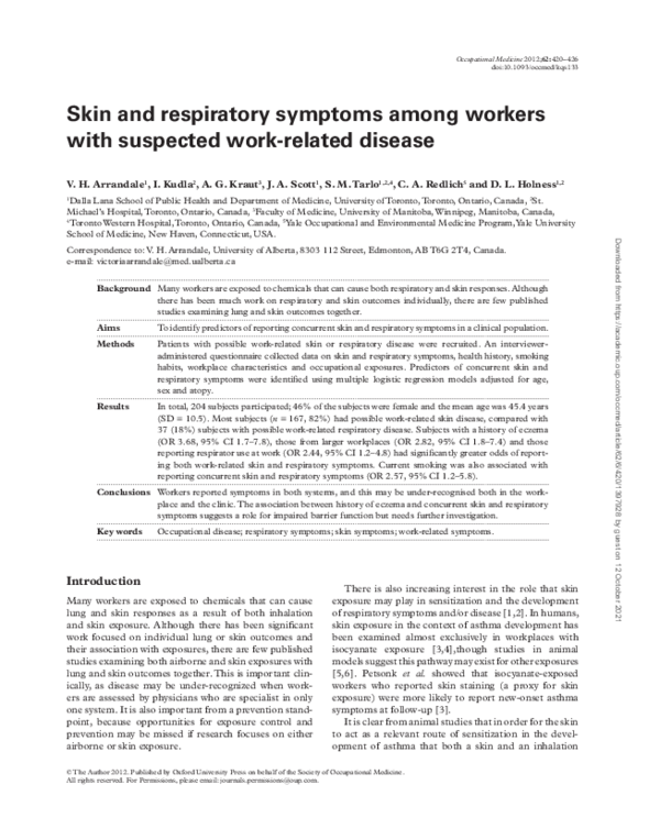 (PDF) Skin and respiratory symptoms among workers with suspected work ...