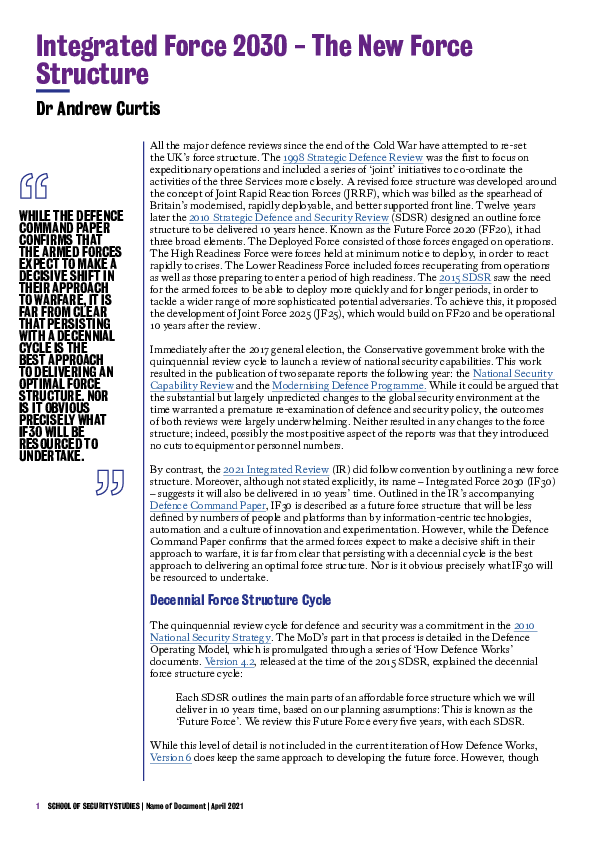 (PDF) Integrated Force 2030 - The New Force Structure