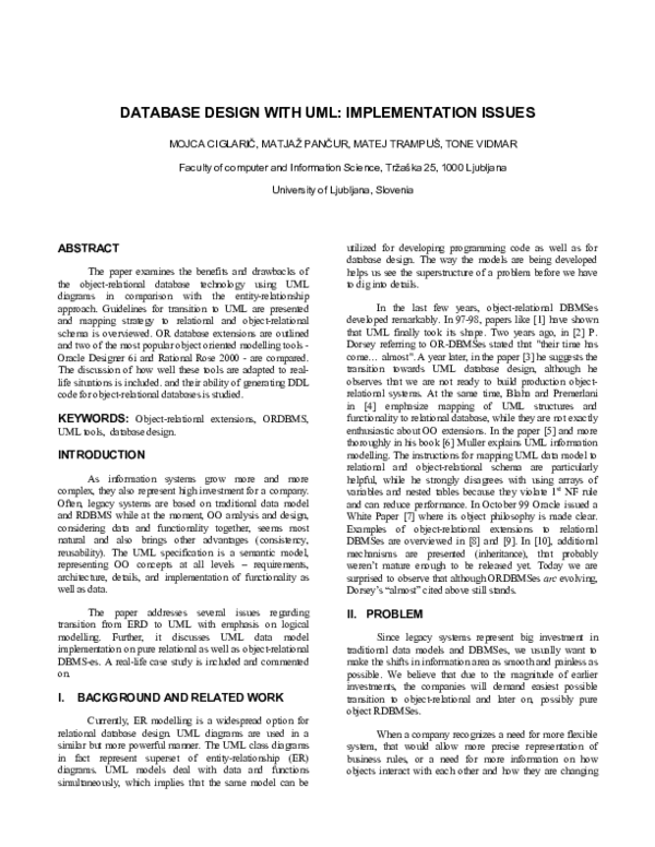 Pdf Database Design With Uml Implementation Issues