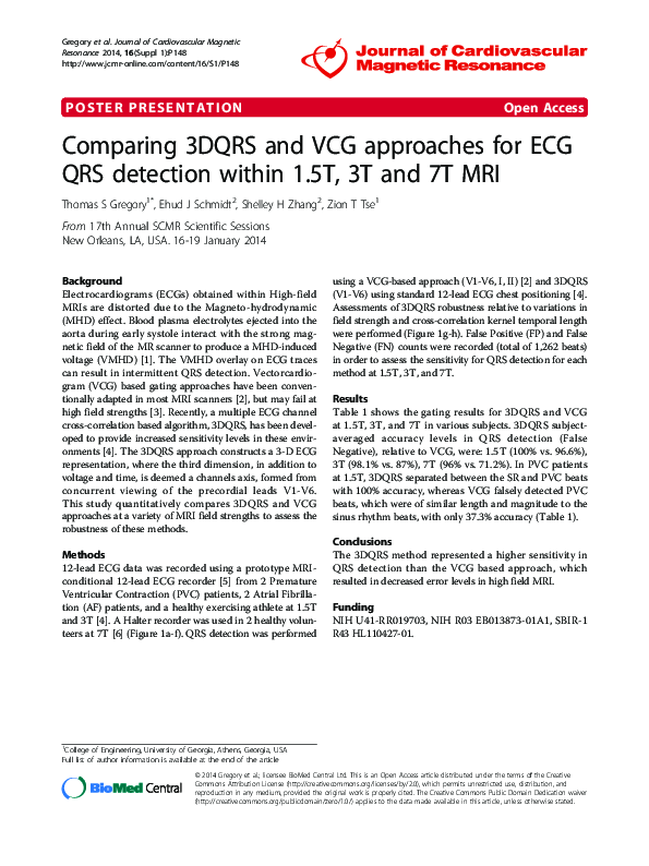 (PDF) Comparing 3DQRS and VCG approaches for ECG QRS detection within 1.5T, 3T and 7T MRI