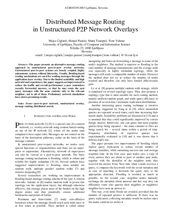 Pdf Distributed Message Routing In Unstructured P2p Network Overlays