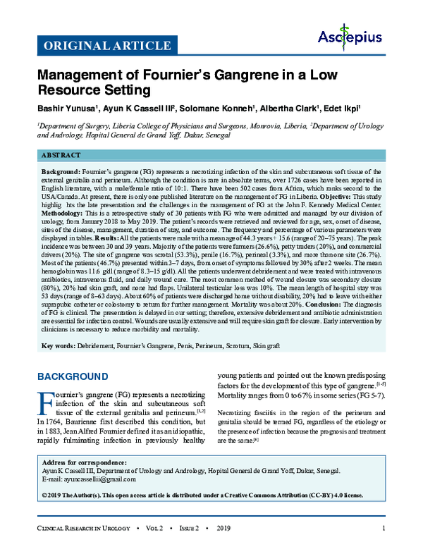 (PDF) Management of Fournier’s Gangrene in a Low Resource Setting ...