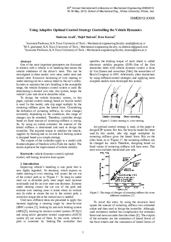 (PDF) Using Adaptive Optimal Control Strategy Controlling the Vehicle Dynamics