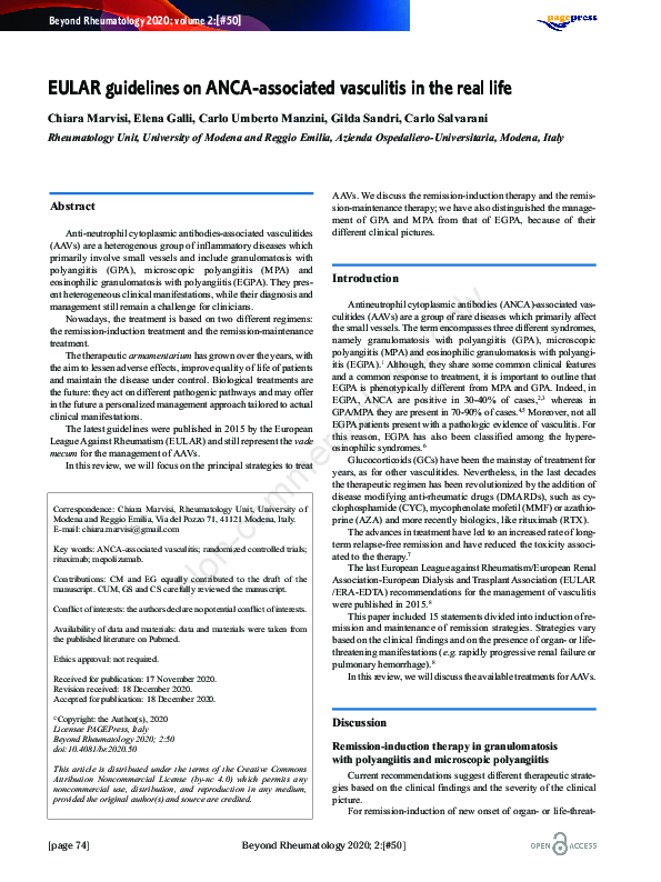 (PDF) EULAR guidelines on ANCA-associated vasculitis in the real life
