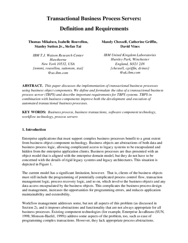 (PDF) Transactional Business Process Servers: Definition and Requirements